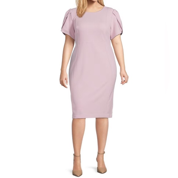 Calvin Klein | Dresses | Plus Size Round Neck Short Tulip Sleeve Scuba ...
